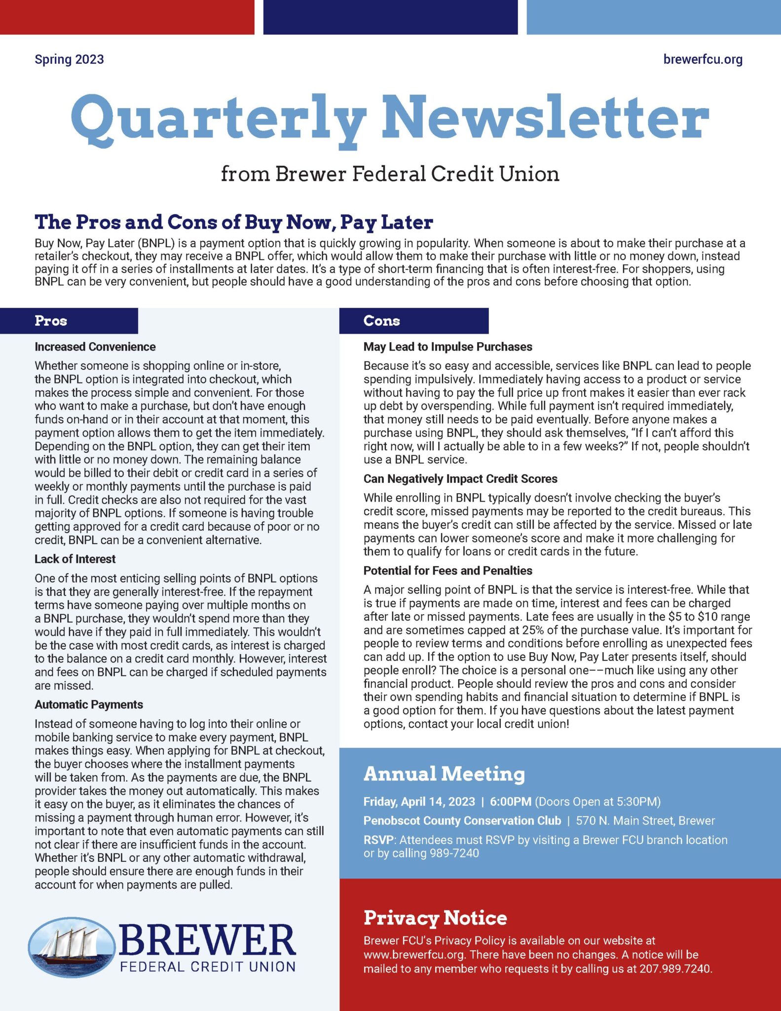 Newsletters | Brewer Federal Credit Union